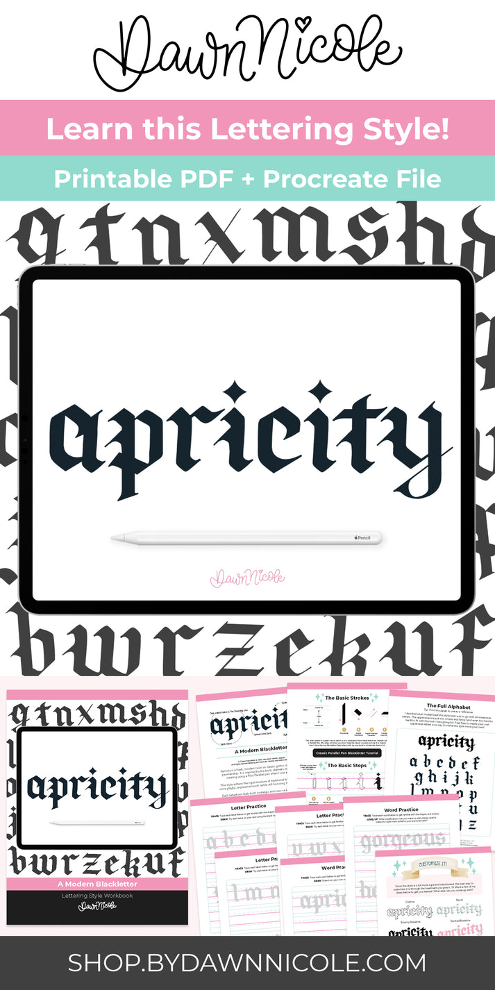 Apricity Lettering Style Workbook – Dawn Nicole Lettering Shop