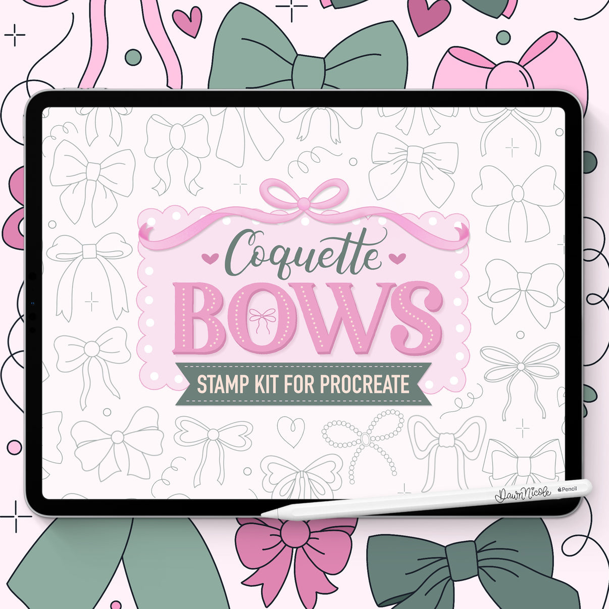 NEW! Coquette Bows Procreate Stamp Kit – Dawn Nicole Lettering Shop
