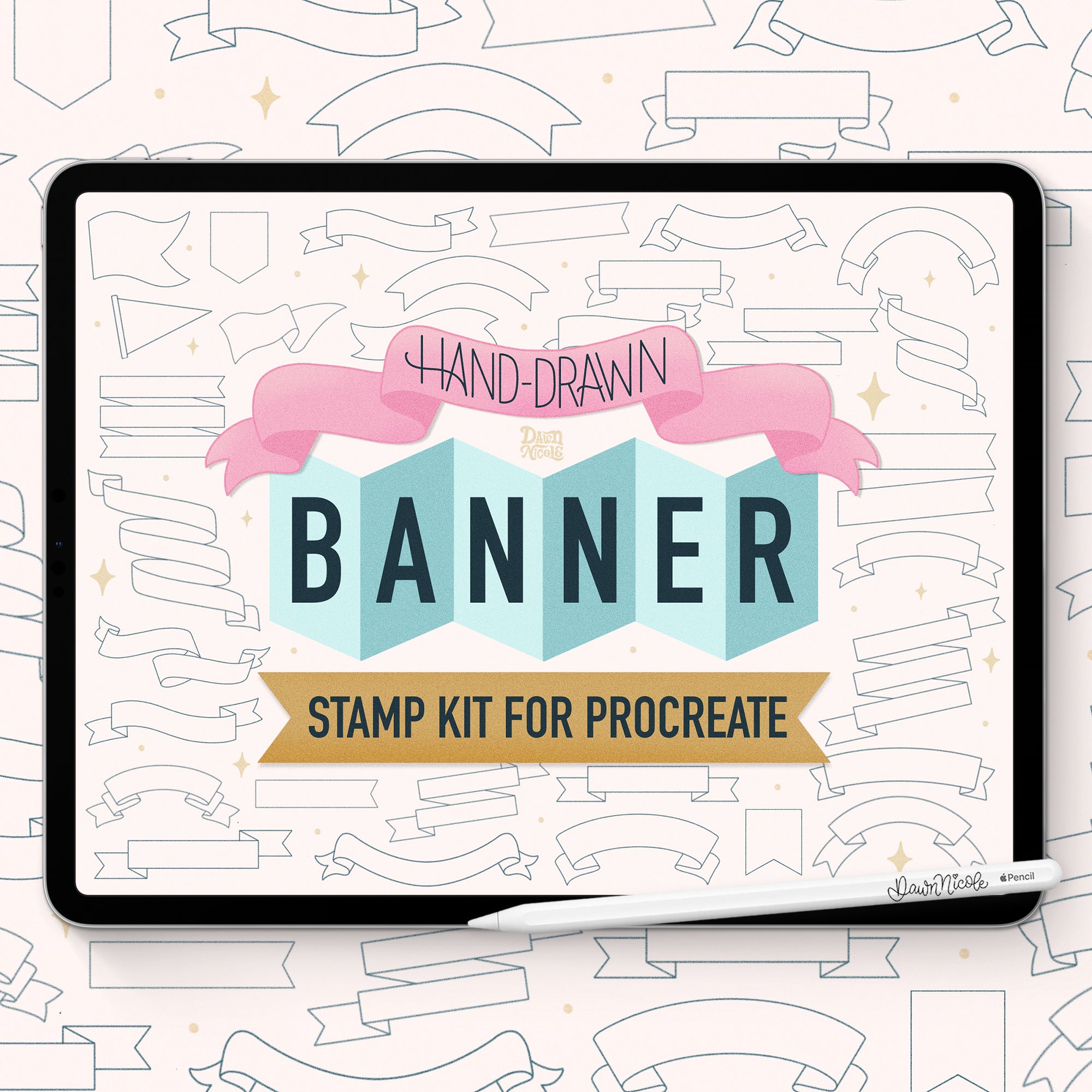 NEW! Hand-Drawn Banner Stamp Kit for Procreate – Dawn Nicole Lettering Shop
