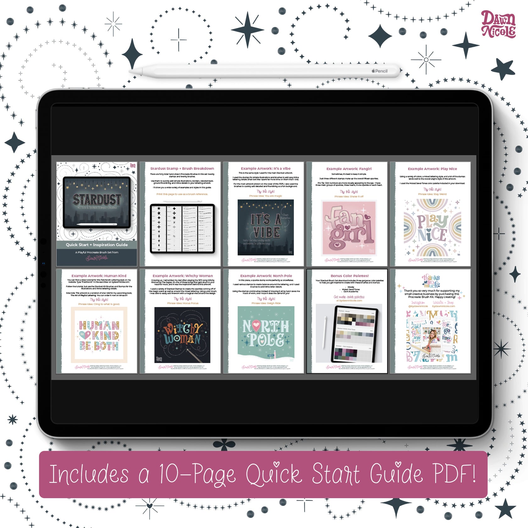 Stardust Stamp + Brush Kit for Procreate – Dawn Nicole Lettering Shop